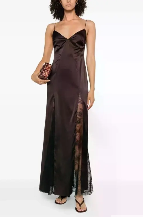 Staud Trinity Lace-inset Silk Maxi Slip Dress - Green