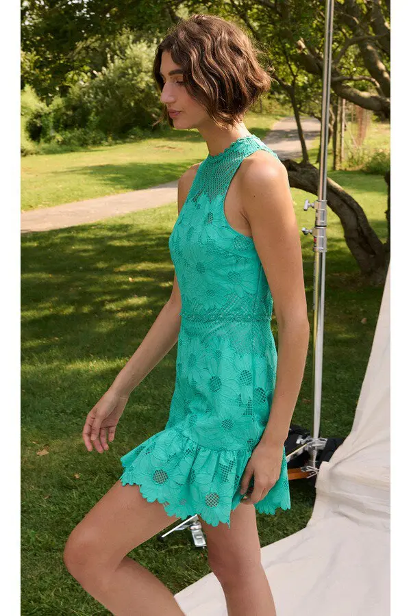 saylor green dress Saylor Velvet Pleated Dress main image 1