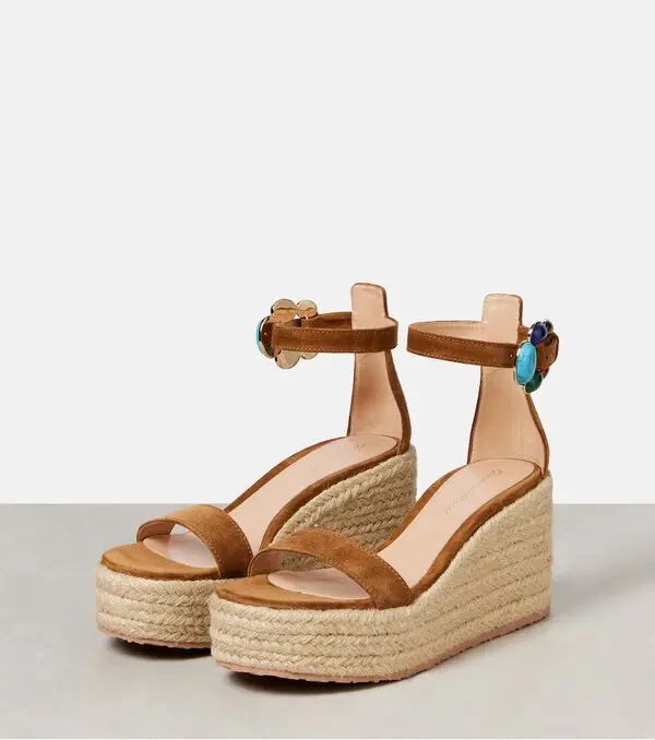 GIANVITO ROSSI Embellished Suede Platform Espadrilles - Neutrals