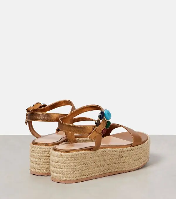 GIANVITO ROSSI Metallic Leather Platform Espadrilles - Brown