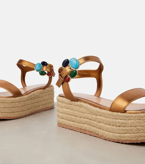GIANVITO ROSSI Metallic Leather Platform Espadrilles - Brown