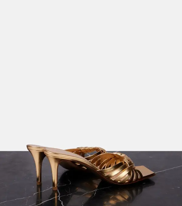 GIANVITO ROSSI Woven Metallic Leather Mules