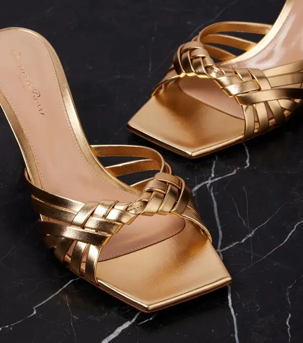 GIANVITO ROSSI Woven Metallic Leather Mules
