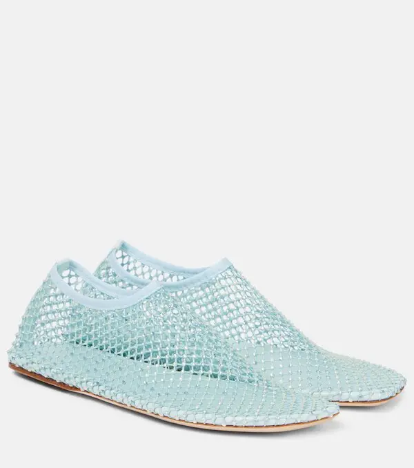 Christopher Esber Minette Crystal-embellished Fishnet Ballet Flats - Blue