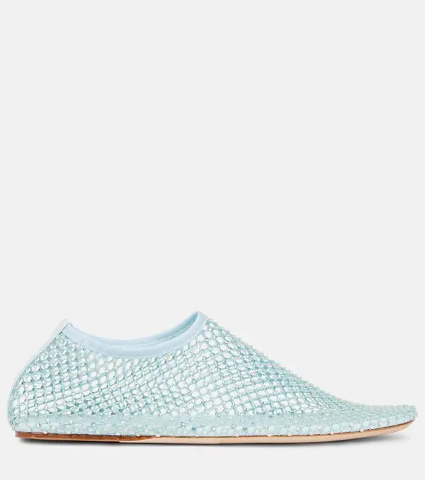 Christopher Esber Minette Crystal-embellished Fishnet Ballet Flats - Blue