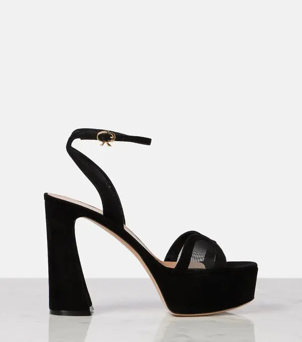 GIANVITO ROSSI Velvet And Mesh Platform Sandals