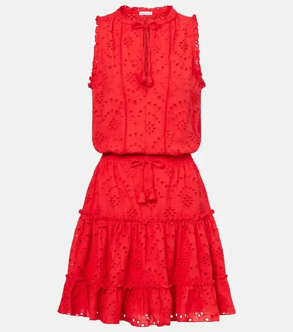 Poupette St Barth Clara Broderie Anglaise Cotton Mini Dress - Red
