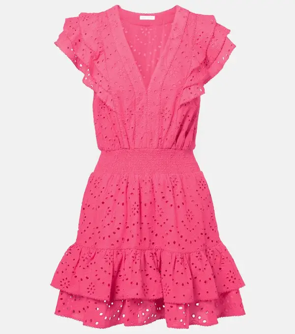 Poupette St Barth Camila Shirred Cotton Mini Dress - Pink