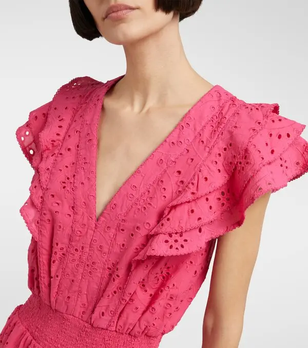 Poupette St Barth Camila Shirred Cotton Mini Dress - Pink