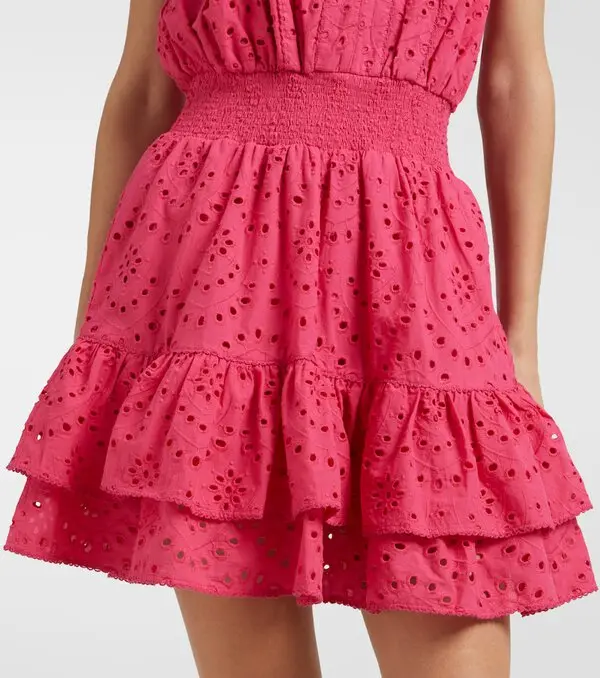 Poupette St Barth Camila Shirred Cotton Mini Dress - Pink