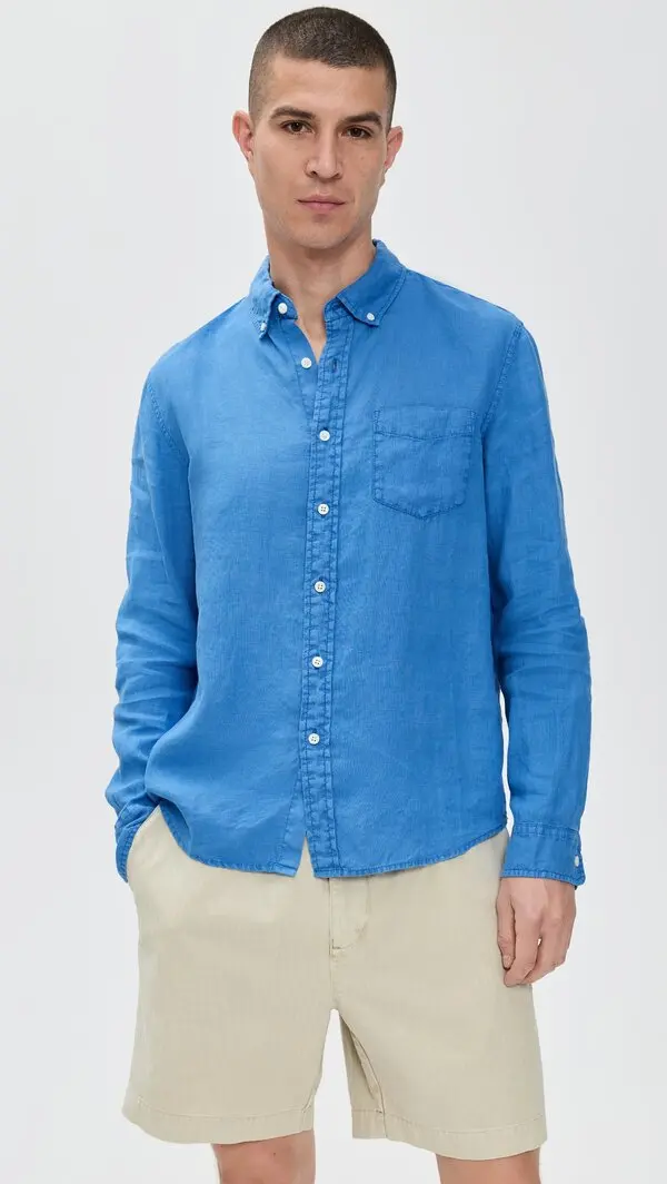 ALEX MILL Mill Shirt In Linen - Pool Blue