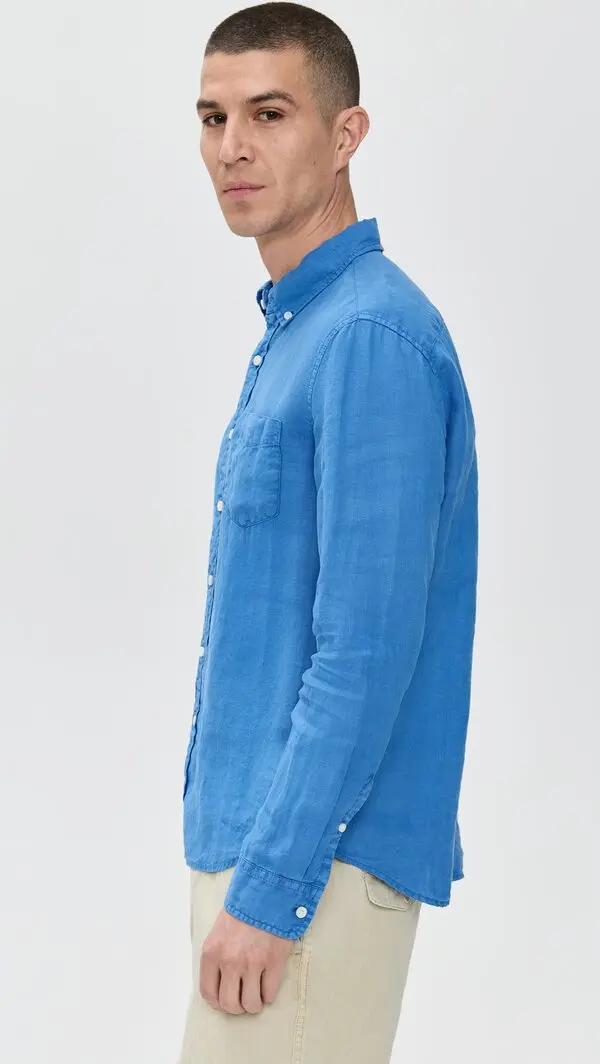 ALEX MILL Mill Shirt In Linen - Pool Blue