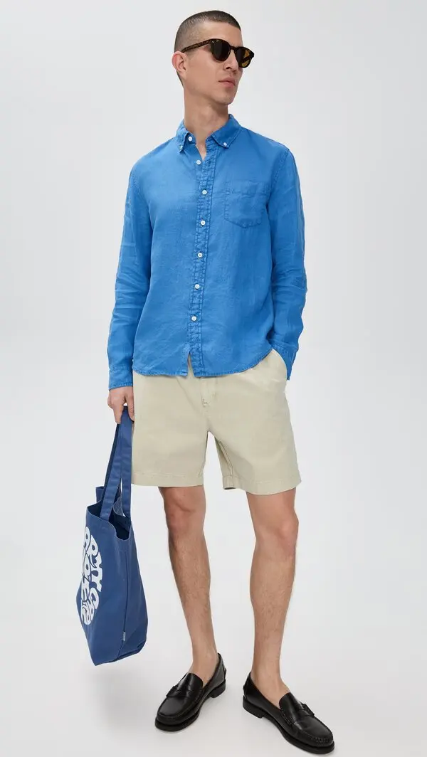 ALEX MILL Mill Shirt In Linen - Pool Blue