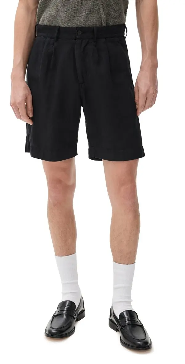 KNICKERBOCKER Canal Cotton & Linen Pleated Shorts