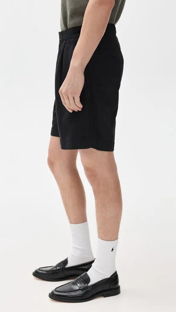 KNICKERBOCKER Canal Cotton & Linen Pleated Shorts