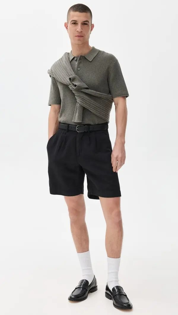 KNICKERBOCKER Canal Cotton & Linen Pleated Shorts