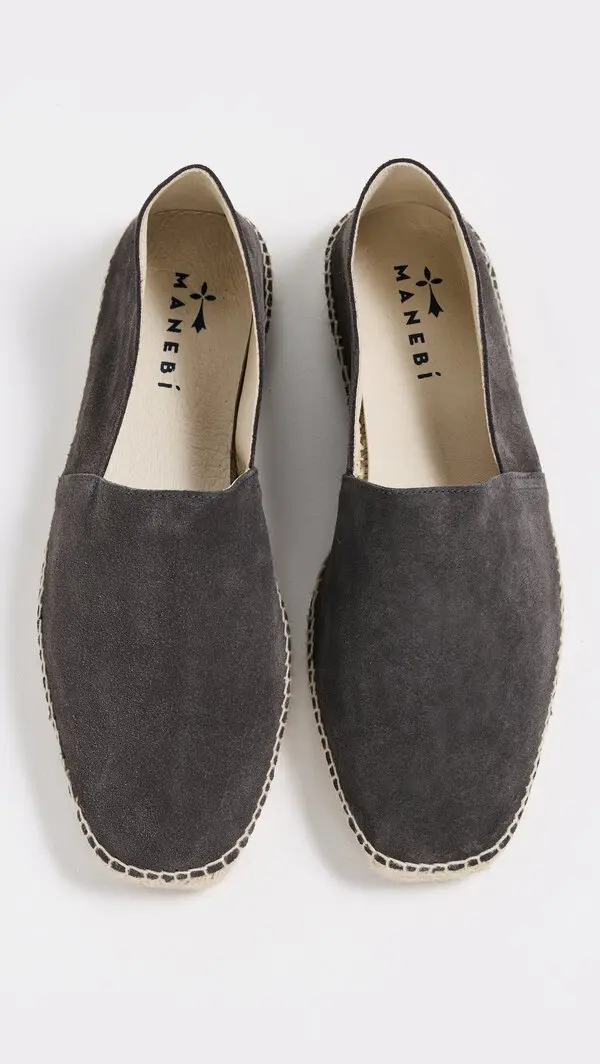 Manebí Suede Square Toe Espadrilles - Suede Carbon Grey