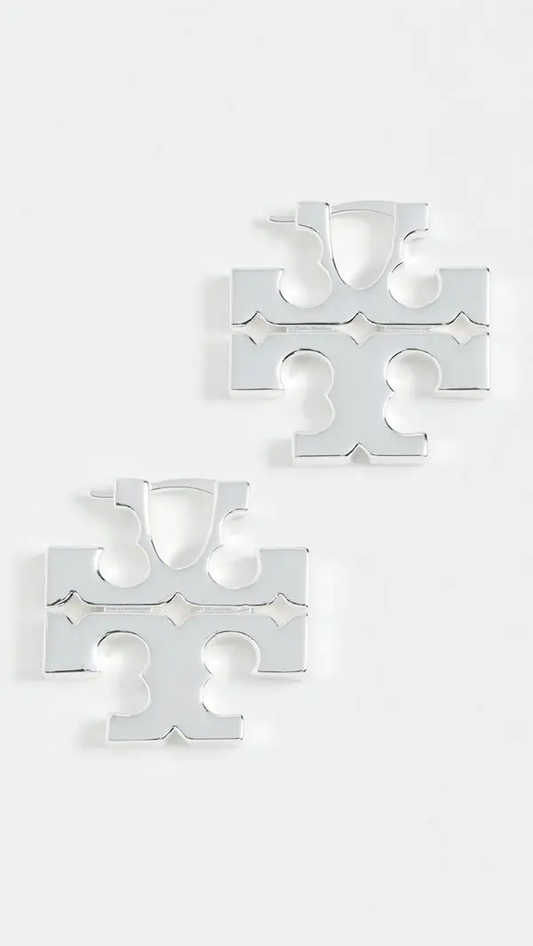 Tory Burch Logo Hoop Earrings - Light Silver