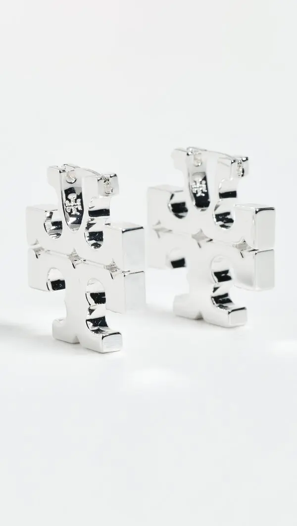 Tory Burch Logo Hoop Earrings - Light Silver