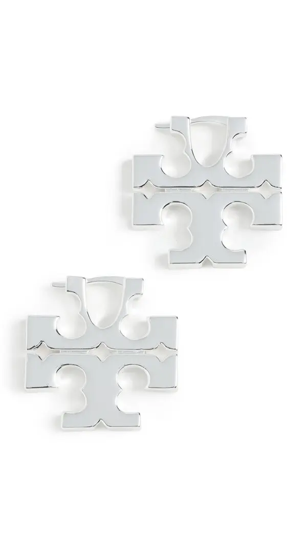 Tory Burch Logo Hoop Earrings - Light Silver