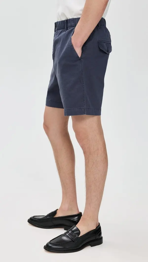 ALEX MILL Herringbone Pull-on Shorts - Navy