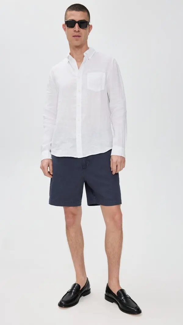 ALEX MILL Herringbone Pull-on Shorts - Navy