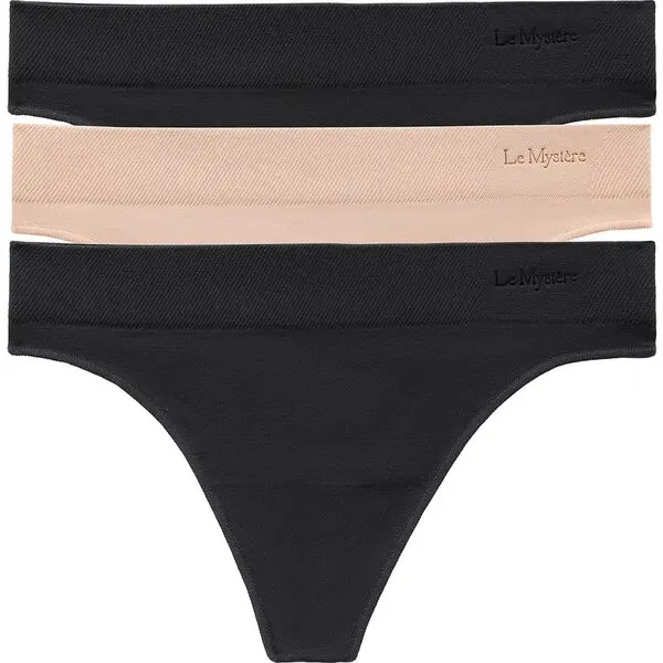 Le Mystère Seamless Comfort Assorted 3-pack Thongs - Black/ Black/ Natural
