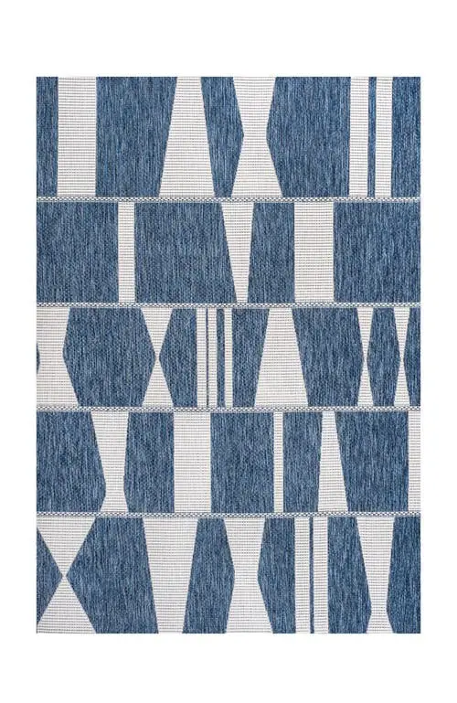 JONATHAN Y Odette Modern Geometric Abstract Two-tone Indoor/outdoor Area Rug - Navy/cream