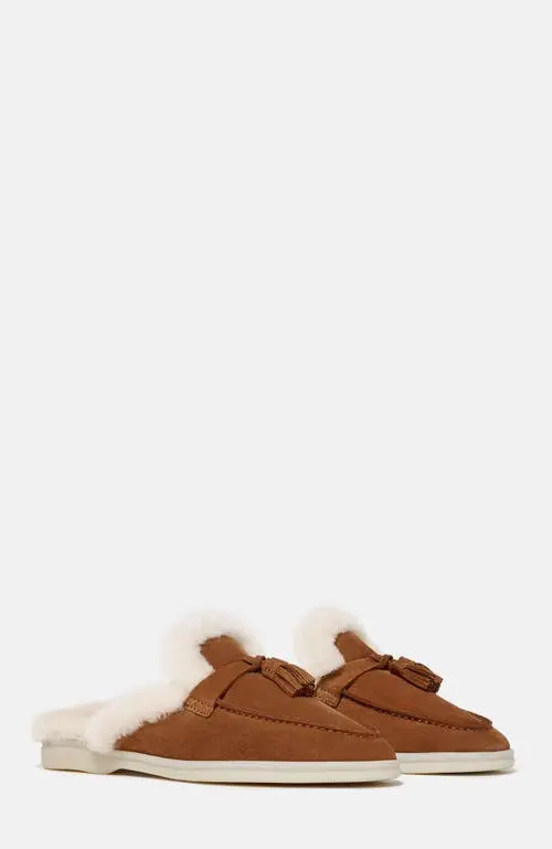 SCAROSSO Lucrezia Tassel Mules - Cinnamon - Suede Fur