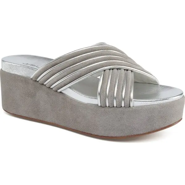 J/SLIDES NYC Quiana Platform Wedge Sandal - Grey Silver
