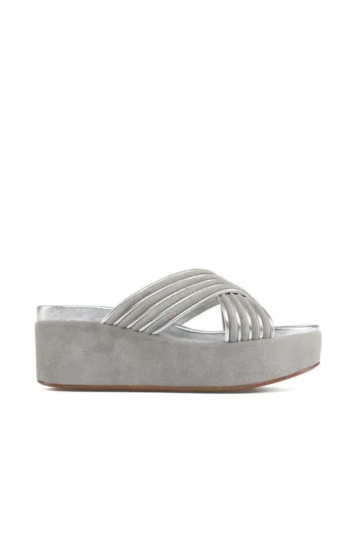 J/SLIDES NYC Quiana Platform Wedge Sandal - Grey Silver