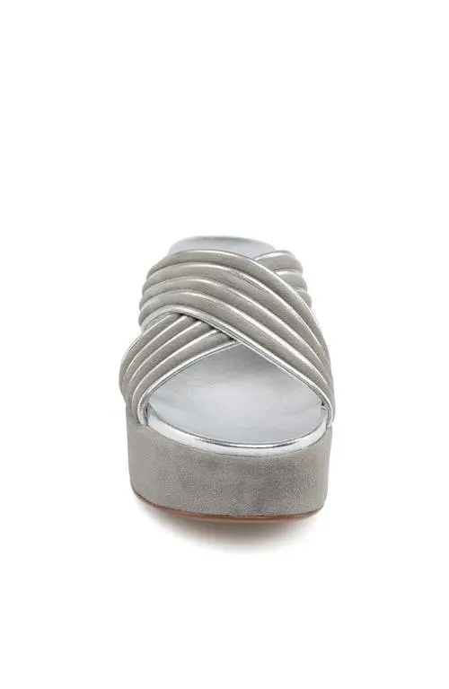 J/SLIDES NYC Quiana Platform Wedge Sandal - Grey Silver