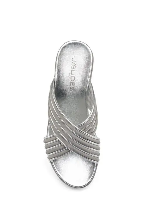 J/SLIDES NYC Quiana Platform Wedge Sandal - Grey Silver