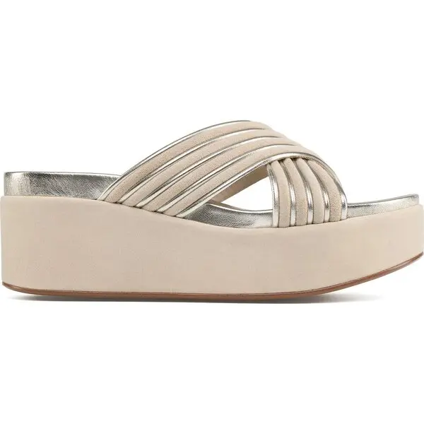 J/SLIDES NYC Quiana Platform Wedge Sandal - Sand Light Gold