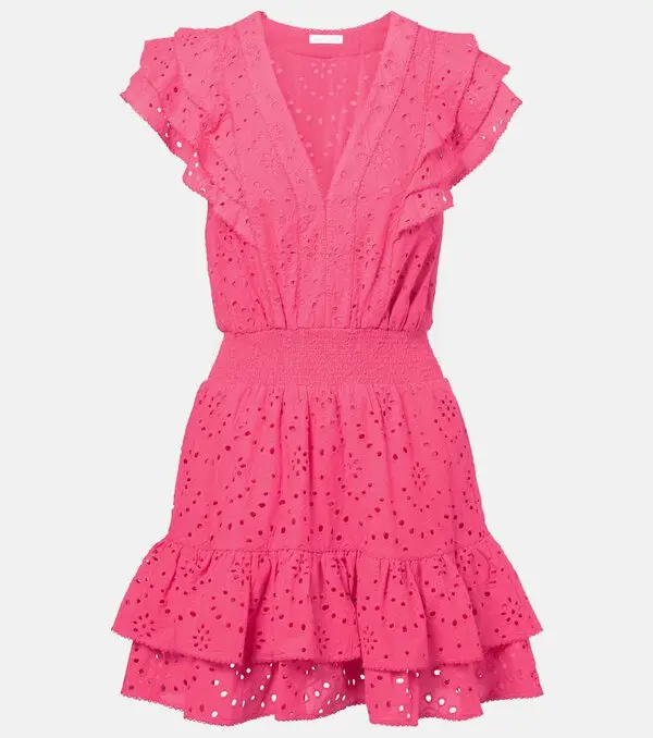 Poupette St Barth Camila Shirred Cotton Minidress - Pink