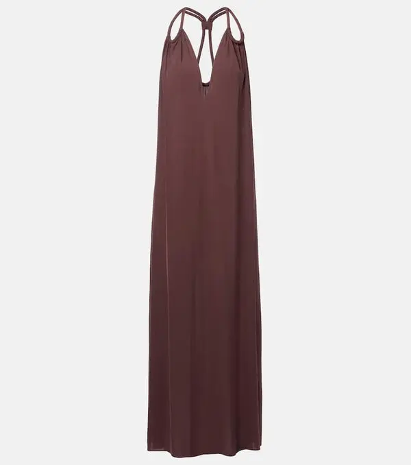ADRIANA DEGREAS Satin Maxi Dress - Brown