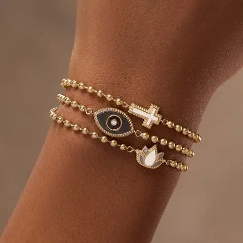 KARMA AND LUCK Mother Of Pearl Evil Eye Charm Bracelet - Gold