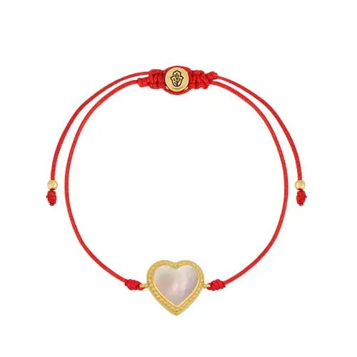KARMA AND LUCK Mother Of Pearl Heart Charm String Bracelet - Red