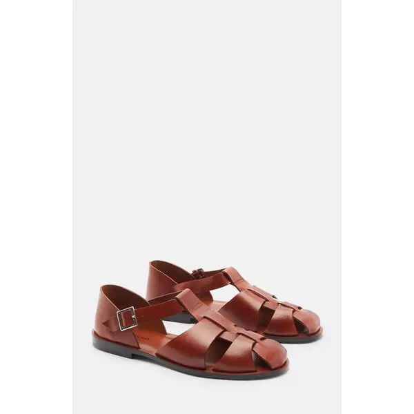 SCAROSSO Apollo Leather Sandals - Brown - Calf