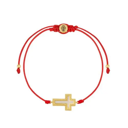 KARMA AND LUCK Faithful Abundance Cross Mother Of Pearl Bracelet - Red