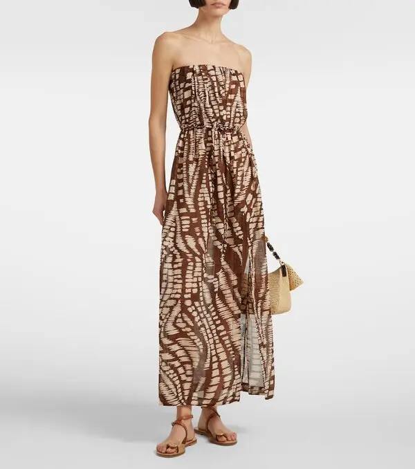 Poupette St Barth Mara Strapless Printed Midi Dress