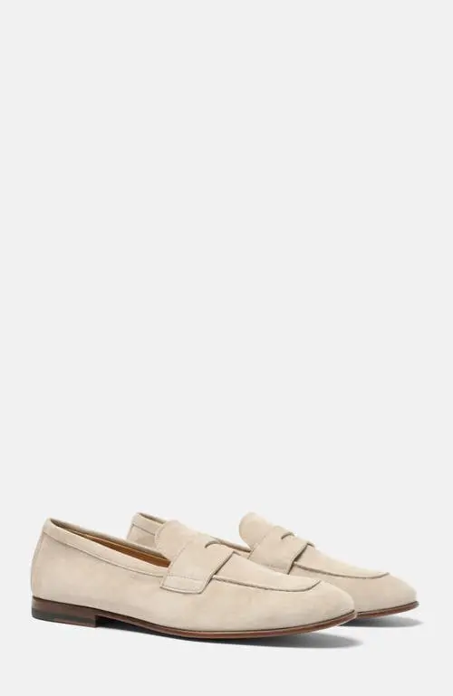 SCAROSSO Gregory Suede Penny Loafers - Cream - Suede