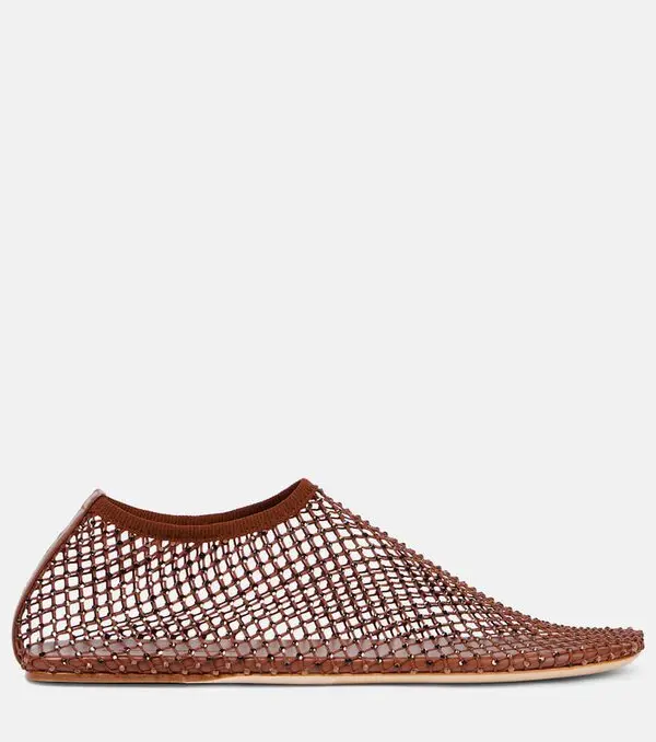 Christopher Esber Minette Crystal-embellished Mesh Flats - Brown