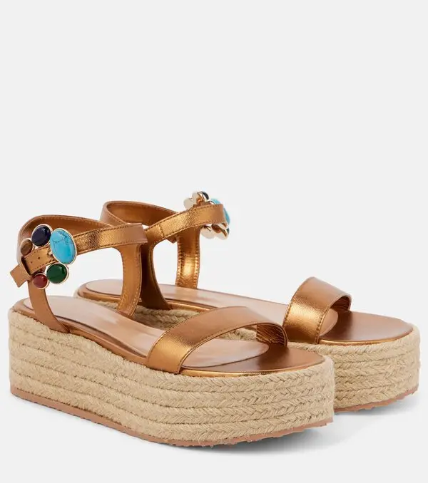 GIANVITO ROSSI Metallic Leather Platform Espadrilles - Brown