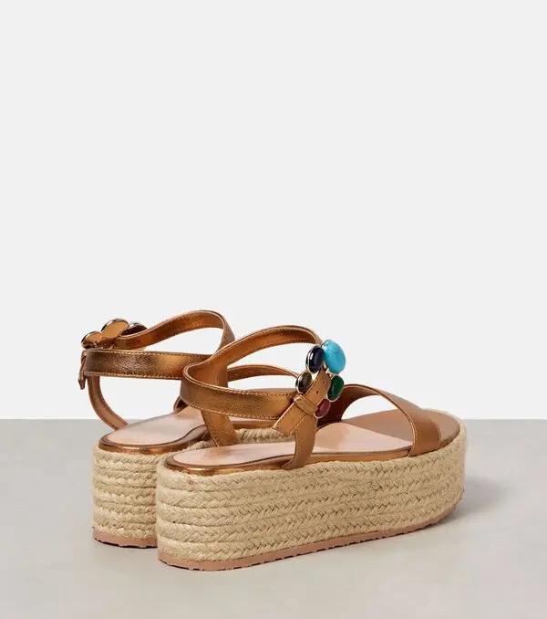 GIANVITO ROSSI Metallic Leather Platform Espadrilles