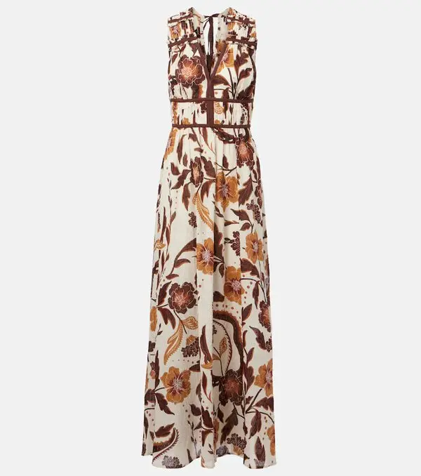 Poupette St Barth Chiara Floral Cotton Maxi Dress - Brown