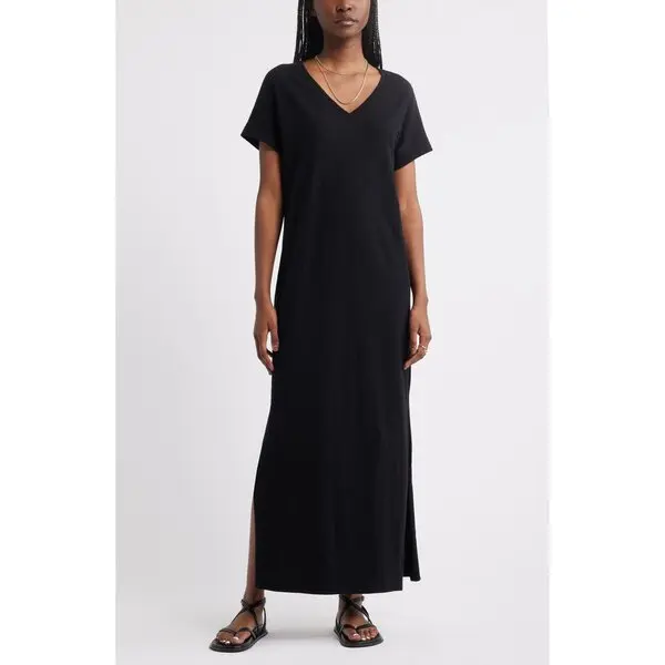 Treasure & Bond Cotton V-neck Maxi Dress - Black