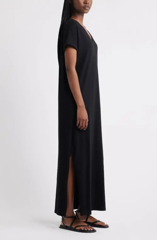 Treasure & Bond Cotton V-neck Maxi Dress - Black