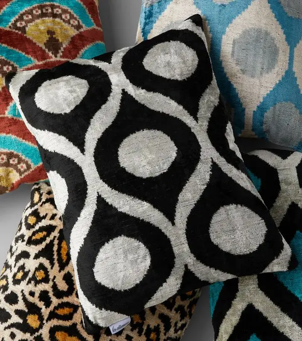 LES-OTTOMANS Silk Velvet Cushion - Multicoloured