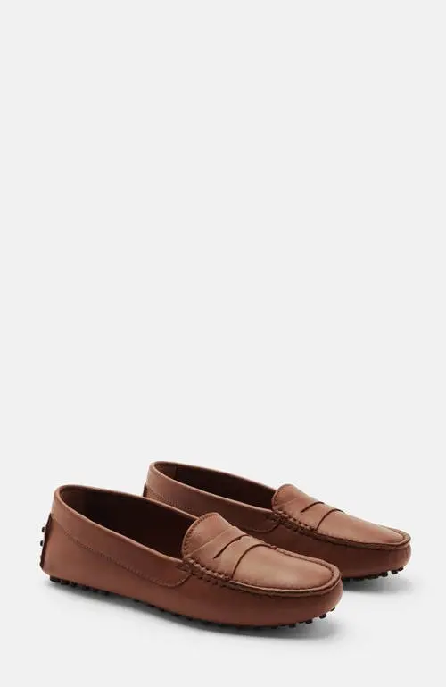 SCAROSSO Ashley Penny Driving Loafers - Cognac - Calf